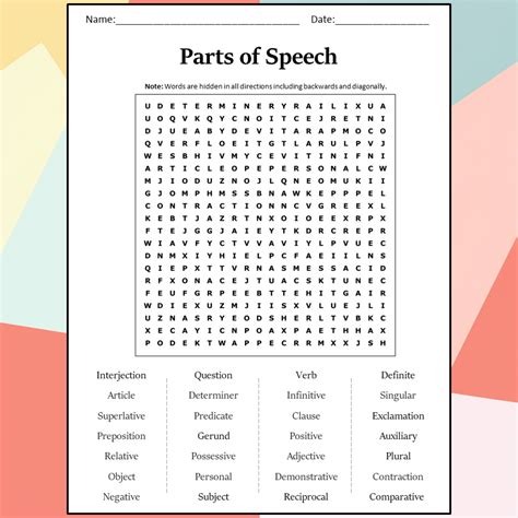 Parts Of Speech Word Search Worksheets Library
