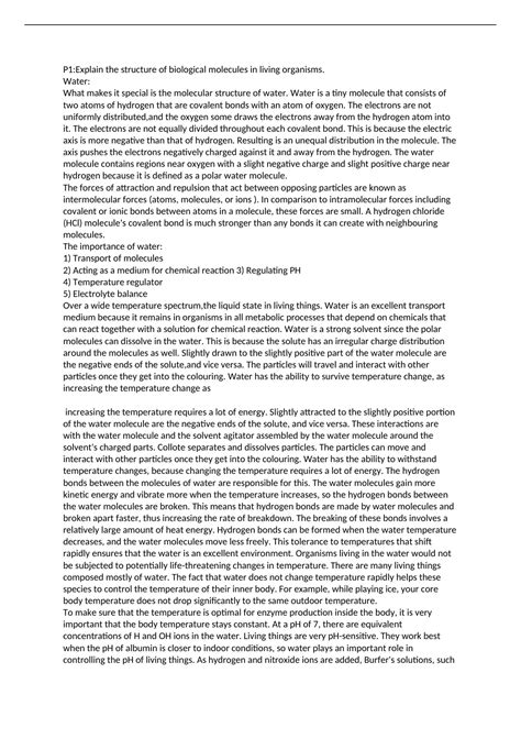 Summary Btec Level 3 Applied Science Unit 10 Biological Molecules Btec Level 3 Applied