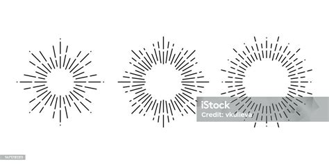 레트로 선버스트 프레임 세트 빈티지 햇빛 광선 컬렉션 양식화 된 햇빛 방사형 광선 태양 광선 불꽃 놀이 폭발 기호 벡터 디자인 요소 개체 그룹에 대한 스톡 벡터 아트 및
