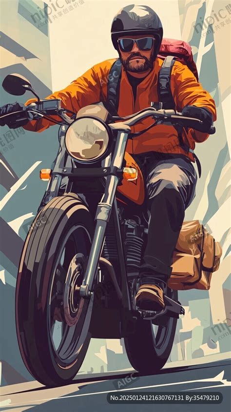 Ai创作图手绘外卖小哥 骑行插画 摩托插画 骑摩托的快递员 骑摩托车男人 骑摩托海报设计 插画电动车 骑车插画 电动车插画 摩托车主视 骑摩托车城市摩托车 外卖快递潮流插画 骑摩托车人 外卖员
