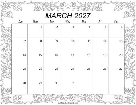 March 2027 Calendar Free Printable Free Printables Lettering Svg