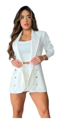 Conjunto 3 Peças Max Blazer Cropped De Alcinha E Short Saia Frete Grátis