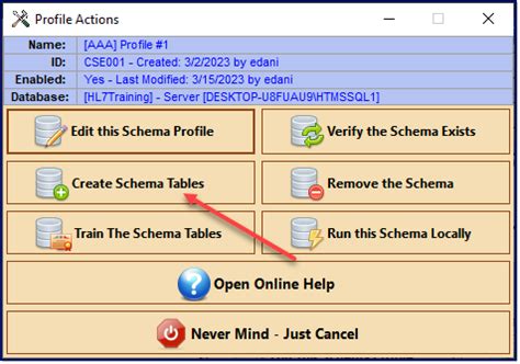 CORE HL7 SQL Engine Creating Schema Tables