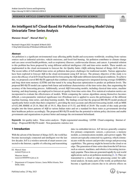 Pdf An Intelligent Iot Cloud Based Air Pollution Forecasting Model