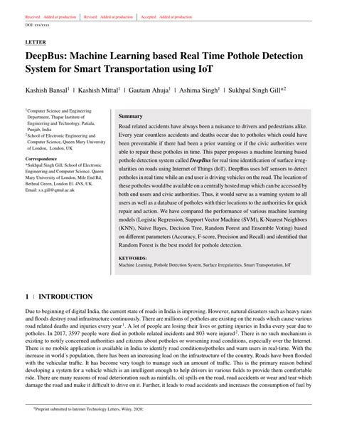 Pdf Deepbus Machine Learning Based Real Time Pothole Detection System For Smart