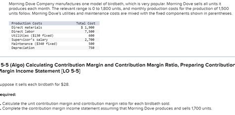 Solved Complete The Contribution Margin Income Statement