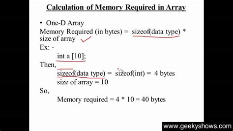 Calculation Of Array Memory Requirement In Data Structure Hindi Youtube