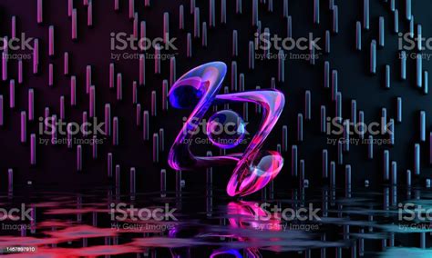 3d 렌더링 추상 핑크 블루 곡선 유리 리본 및 바닥에 반사 핑크 블루 네온 조명 효과 0명에 대한 스톡 사진 및 기타 이미지 Istock