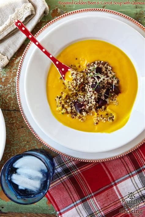 Roasted Golden Beet And Carrot Soup With Quinoa