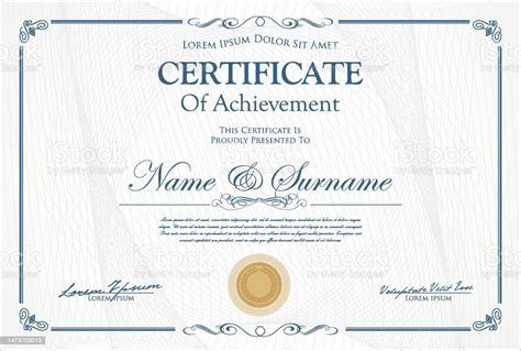 수료증이 나 디플로마 복고풍 디자인 서식 파일 벡터 일러스트 레이 션 증명서에 대한 스톡 벡터 아트 및 기타 이미지 증명서 학위 프레임 Istock