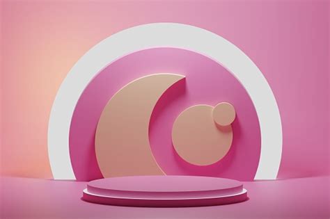 베이지 핑크 기하학적 연단과 빛나는 원과 미니멀 한 요소 배경 3d 일러스트 레이 션 0명에 대한 스톡 사진 및 기타 이미지 0명 3차원 형태 개념 Istock