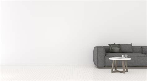 흰색 벽 배경에 회색 소파와 사이드 테이블과 현대적인 고급 거실의 관점 미니멀 3d 렌더링 0명에 대한 스톡 사진 및 기타 이미지 Istock