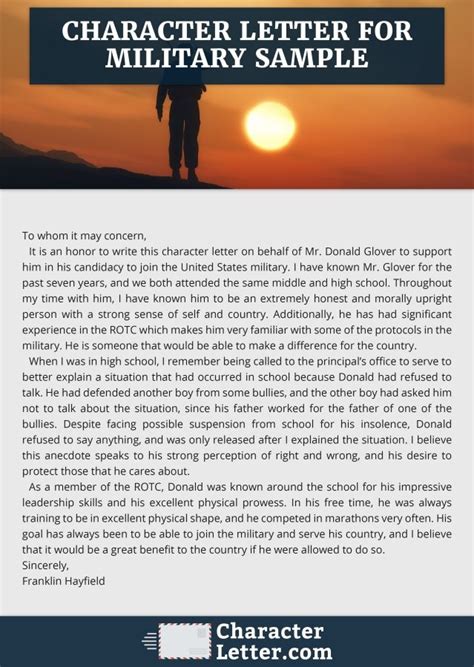Professional Character Letter For Military Sample Character Letters