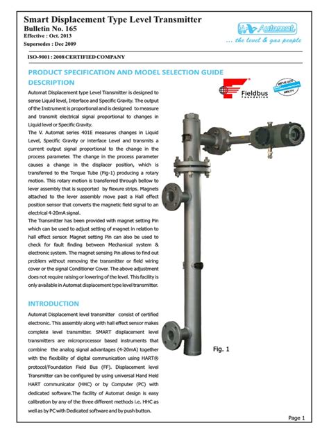 Smart Displacement Type Level Transmitter Pdf Power Supply