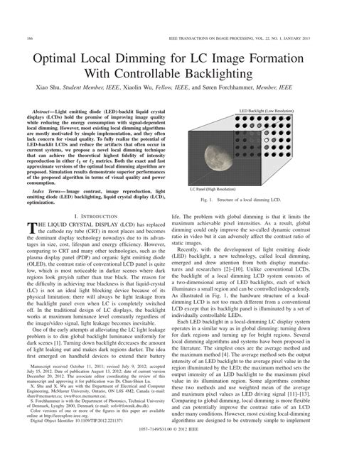 Pdf Optimal Local Dimming For Lc Image Formation With Controllable Backlighting