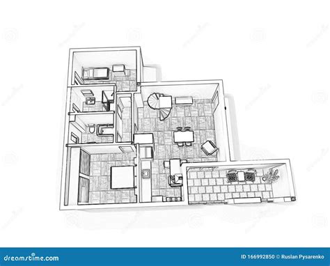 概念草绘3d地板平面图 库存例证 插画 包括有 项目 草稿 什么 任何地方 透视图 建筑师 166992850