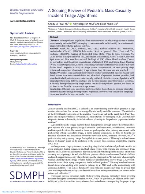 Pdf A Scoping Review Of Pediatric Mass Casualty Incident Triage