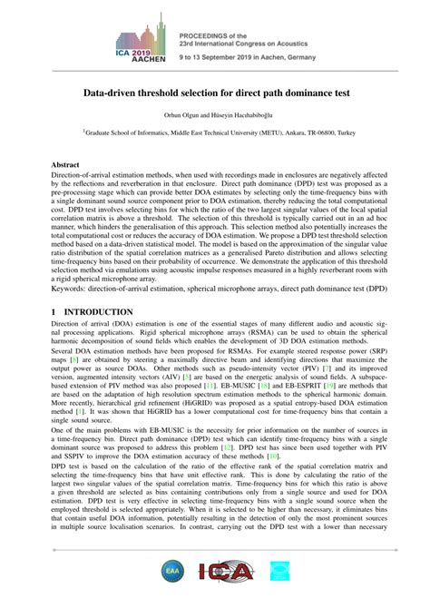 Pdf Data Driven Threshold Selection For Direct Path Dominance Test