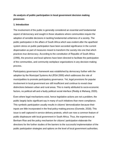 An Analysis Of Public Participation In Local Government Decision Making