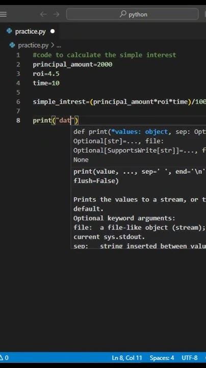 Code To Calculate The Simplest Interest Python Coding Code Pythonprogramming Youtube