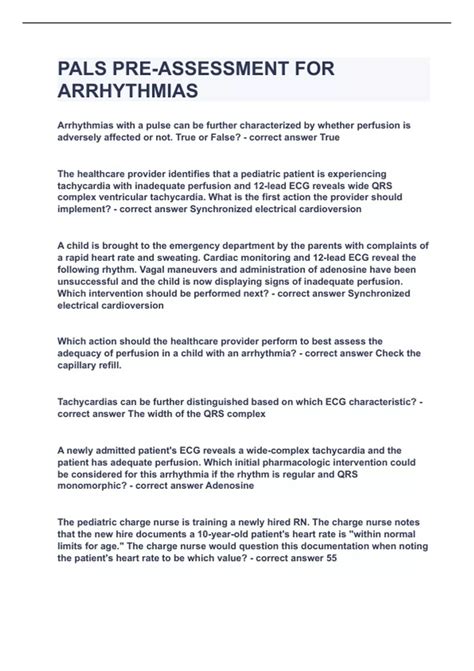 Pals Pre Assessment For Arrhythmiasupdatedandverified100 Solved