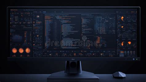 Modern Monitor Displaying Complex Data Visualizations In Dark Room Stock Illustration