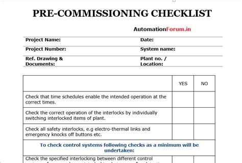 Pre Commissioning Checklist Download Field Instrumentation