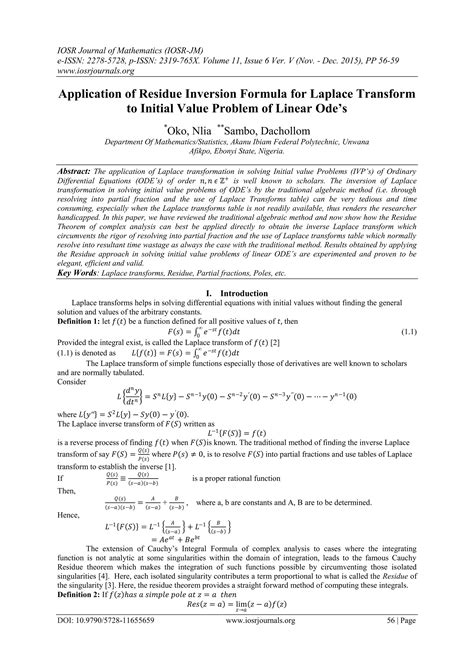 Application Of Residue Inversion Formula For Laplace Transform To Initial Value Problem Of