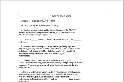 Artist Tech Rider Onlinemusiccontractscom