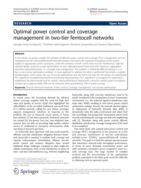 Pdf Optimal Power Control And Coverage Management In Two Tier