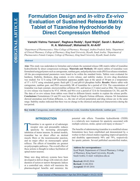 Pdf Formulation Design And In Vitro Ex Vivo Evaluation Of Sustained Release Matrix Tablet Of