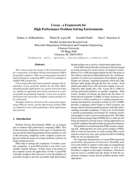 Pdf Coven A Framework For High Performance Problem Solving Environments