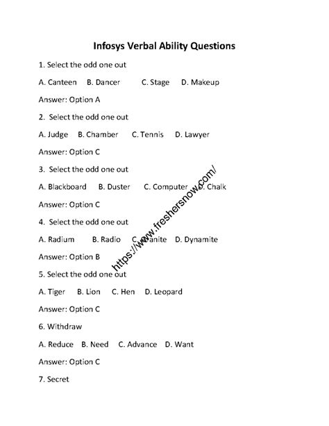 infosys verbal ability questions infosys verbal ability questions select the odd one out a