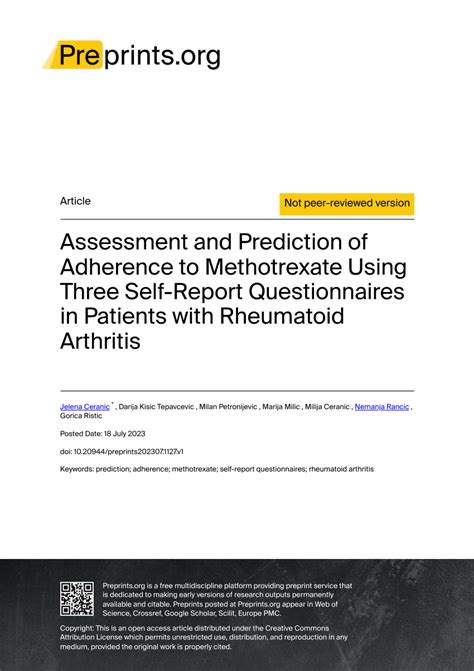 Pdf Assessment And Prediction Of Adherence To Methotrexate Using Three Self Report