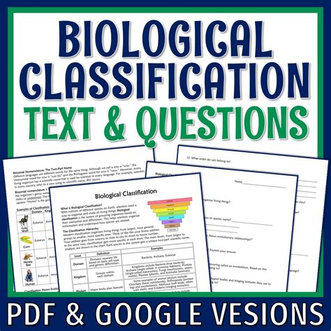 Biological Classification Reading And Worksheet Flying Colors Science