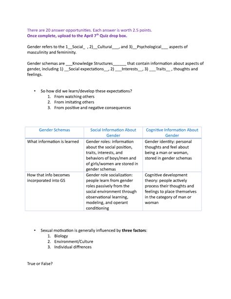 Quiz 4 The Fourth Quiz Sexuality Gender There Are 20 Answer Opportunities Each Answer Is
