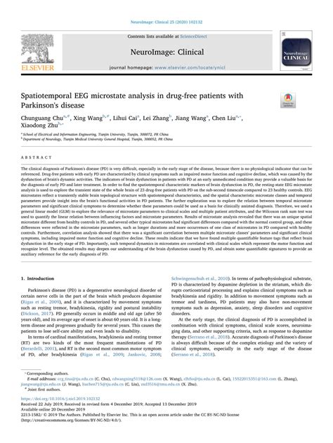 Pdf Spatiotemporal Eeg Microstate Analysis In Drug Free Patients With Parkinsons Disease