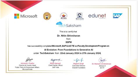 Dr Nitin Shivsharan On Linkedin A Certificate From Microsoft Sap And Aicte For Completing The