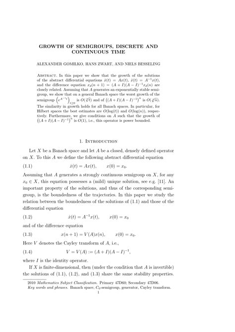 Pdf Growth Of Semigroups In Discrete And Continuous Time