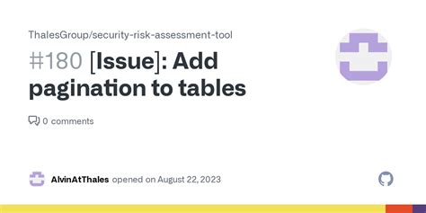 Issue Add Pagination To Tables · Issue 180 · Thalesgroupsecurity Risk Assessment Tool · Github