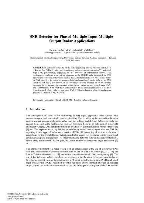 Pdf Snr Detector For Phased Multiple Input Multiple Output Radar Applications