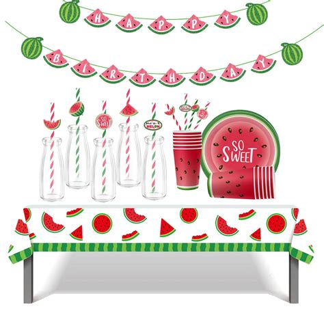수박 장식 생일 파티 식기 세트 장식 소녀 생일 축하 배너 빨대 식탁보 접시 컵 파티 용품 Aliexpress