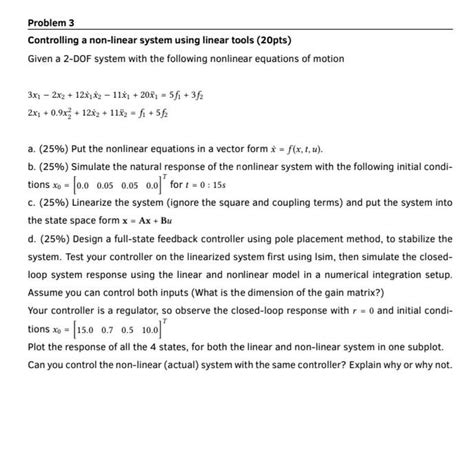 solved problem 3 controlling a non linear system using