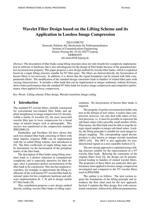 Pdf Wavelet Filter Design Based On The Lifting Scheme And Its