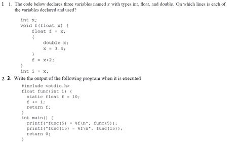Solved 1 1 The Code Below Declares Three Variables Named X
