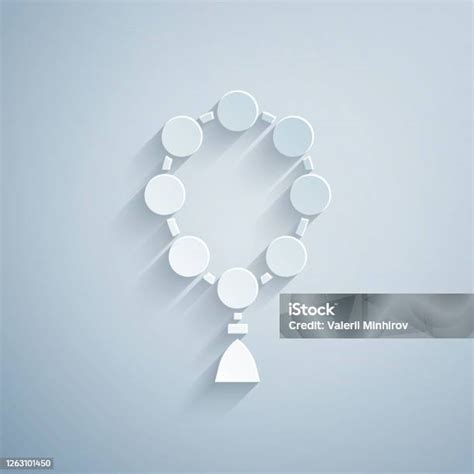 종이 는 회색 배경에 고립 된 묵주 구슬 종교 아이콘을 잘라 종이 아트 스타일 벡터 일러스트레이션 3차원 형태에 대한 스톡 벡터 아트 및 기타 이미지 Istock