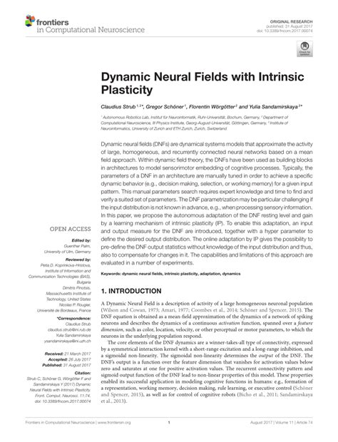 PDF Dynamic Neural Fields With Intrinsic Plasticity