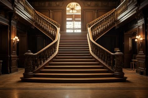 Premium Photo Spacious Wood Staircase House Generate Ai