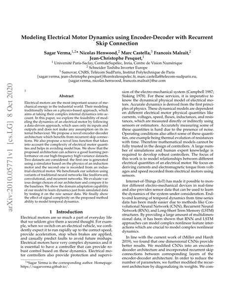 pdf modeling electrical motor dynamics using encoder decoder with