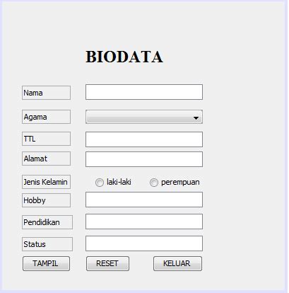 Program Biodata Diri Menggunakan Java NetBeans